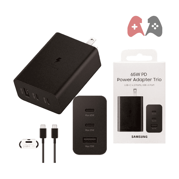 Samsung 65W Android Charger - 3 Pin Trio, 2 Type C, 1 USB-A Port - Game ...